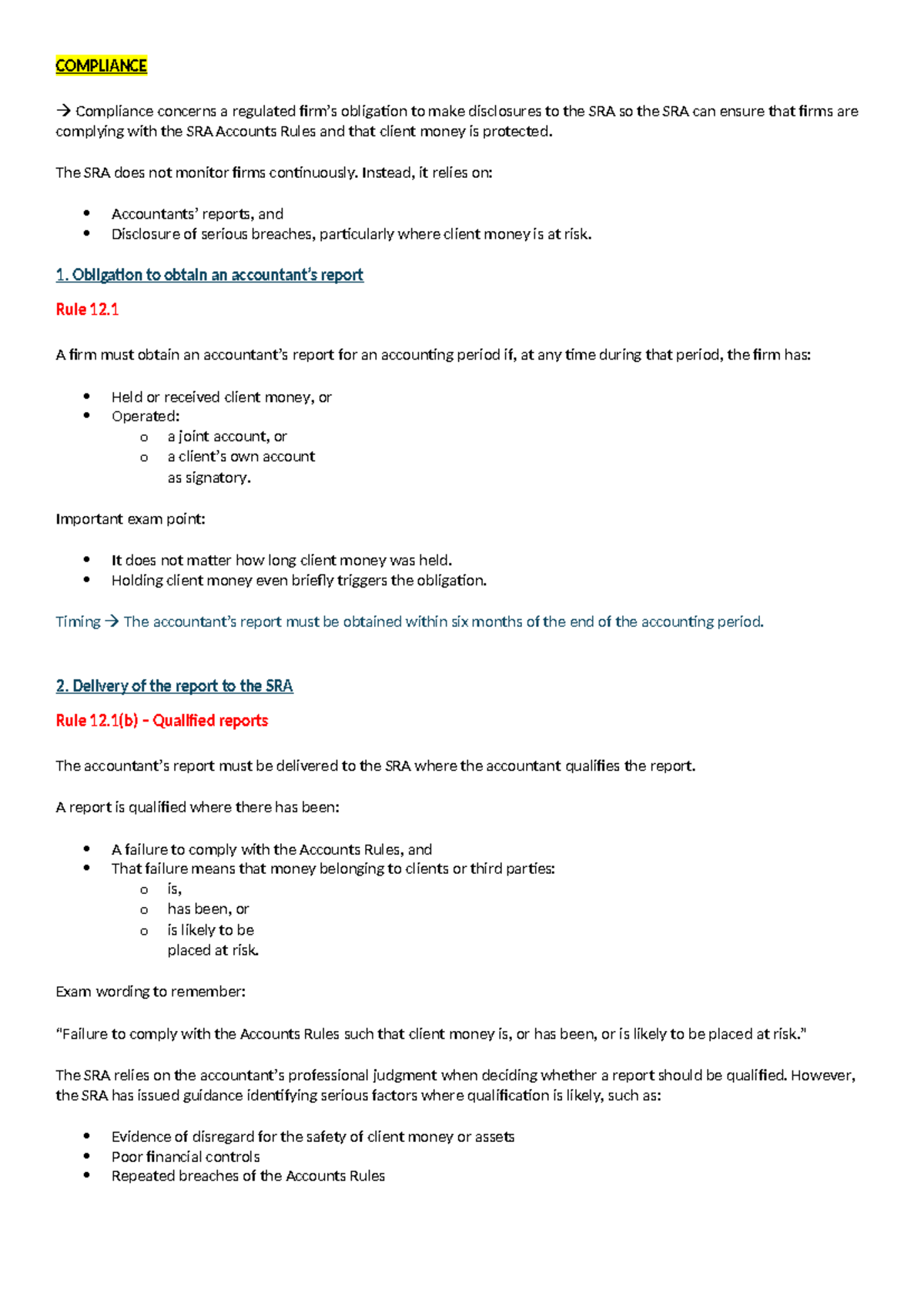Compliance Notes: SRA Accounts Rules and Reporting Obligations - Studocu