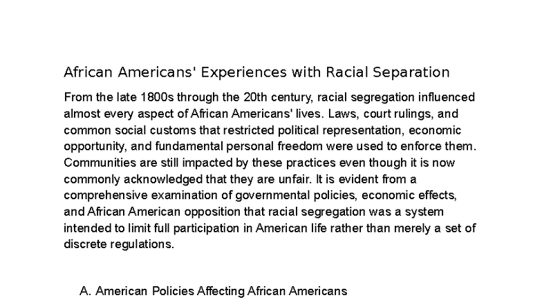 D267 Final Exam: Racial Segregation in African American History - Studocu