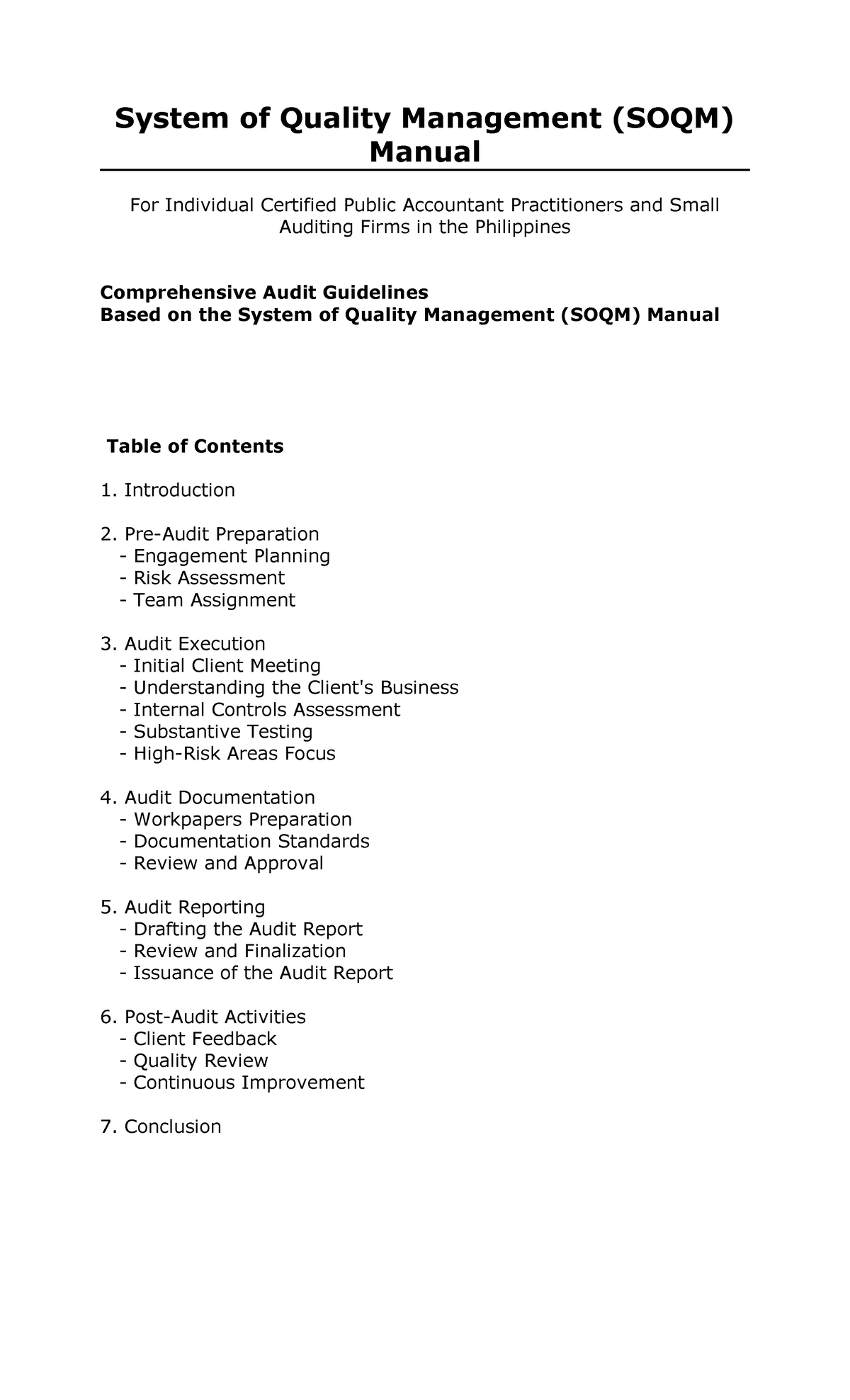 SQM-FIRM- Comprehensive Audit Guidelines for CPAs & Firms - Studocu