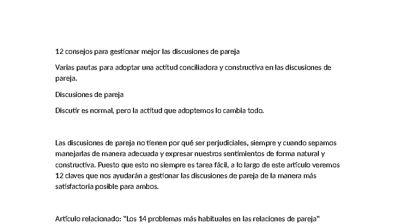 12 Claves para Manejar Efectivamente las Discusiones de Pareja - Studocu