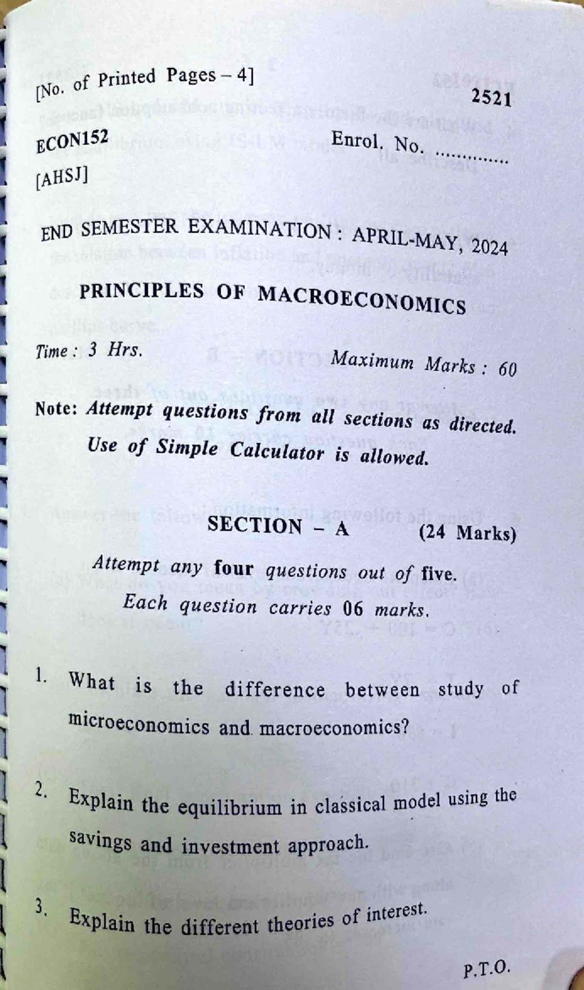 ECON152 End Semester Exam 2024 - Principles of Macroeconomics PYQ - Studocu