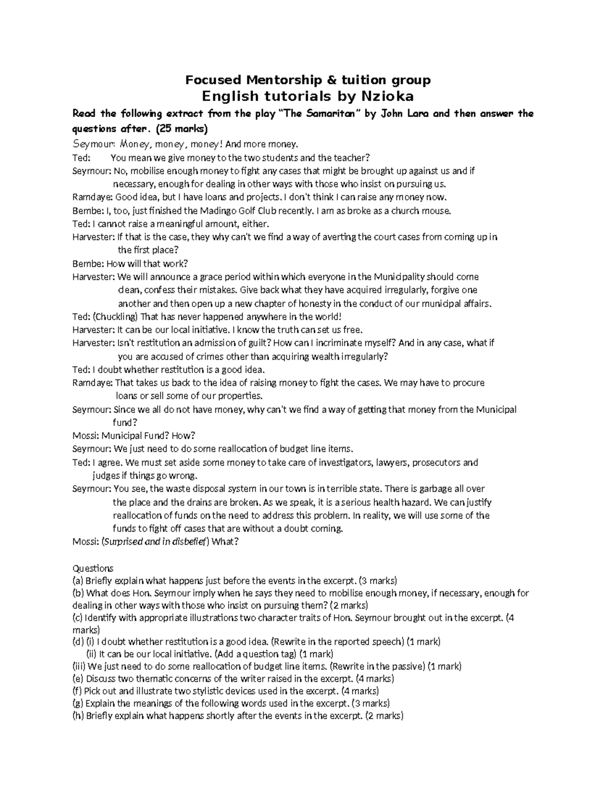 English 101 - Assignment 4: Analyzing "The Samaritan" Excerpt - Studocu