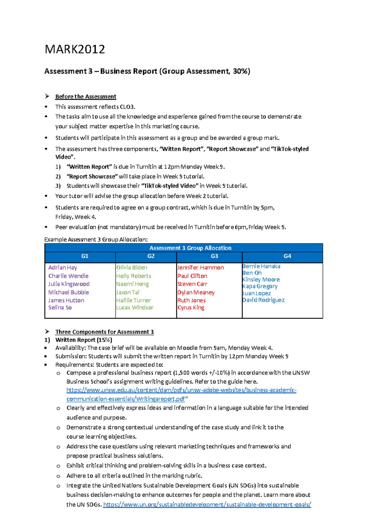 MARK2012 Assessment 3: Business Report & Showcase Guidelines - Studocu