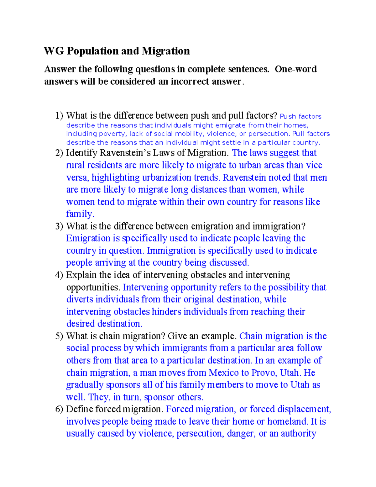 WG Population and Migration: Key Concepts and Definitions Exam Review ...
