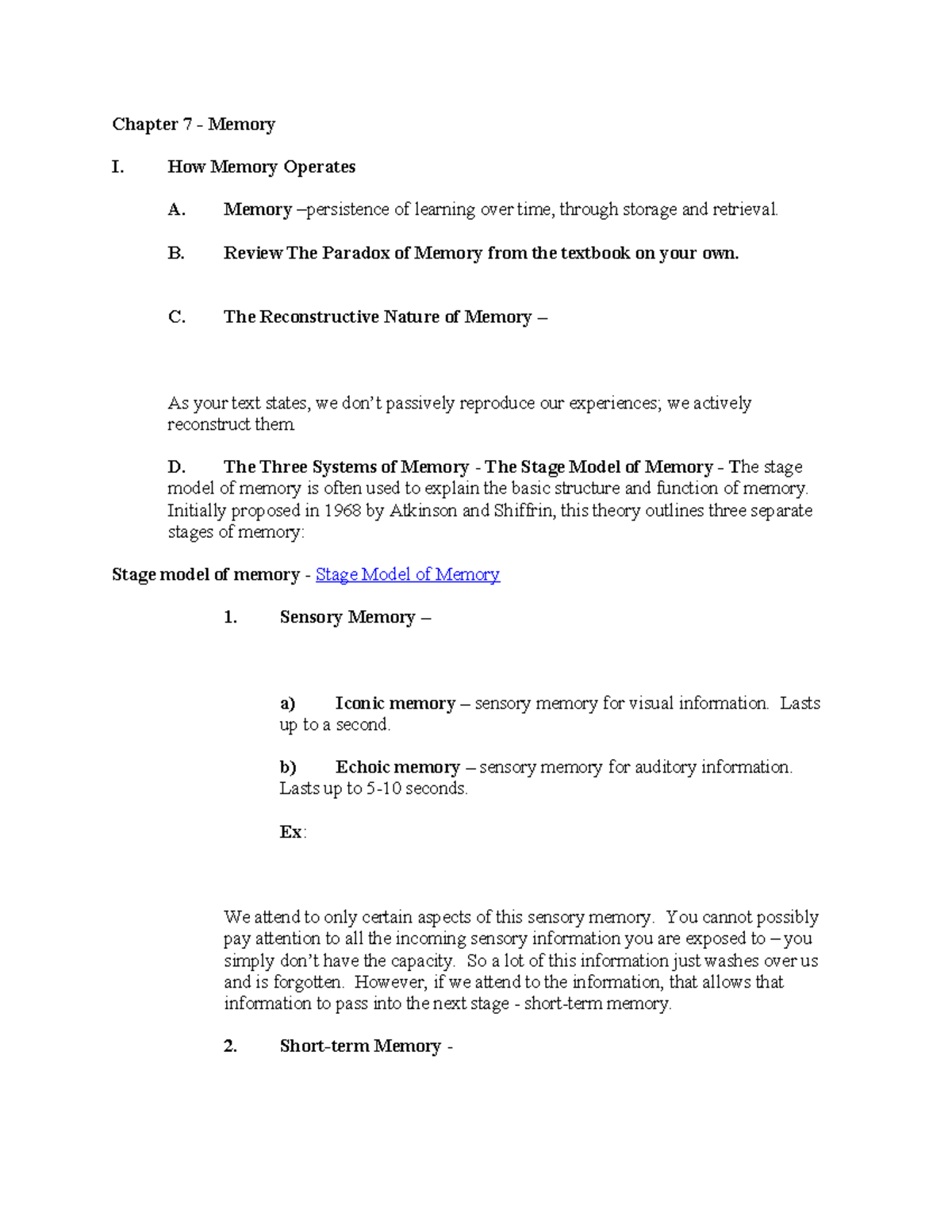 Chapter 7: Memory I - Understanding Memory Processes and Systems - Studocu