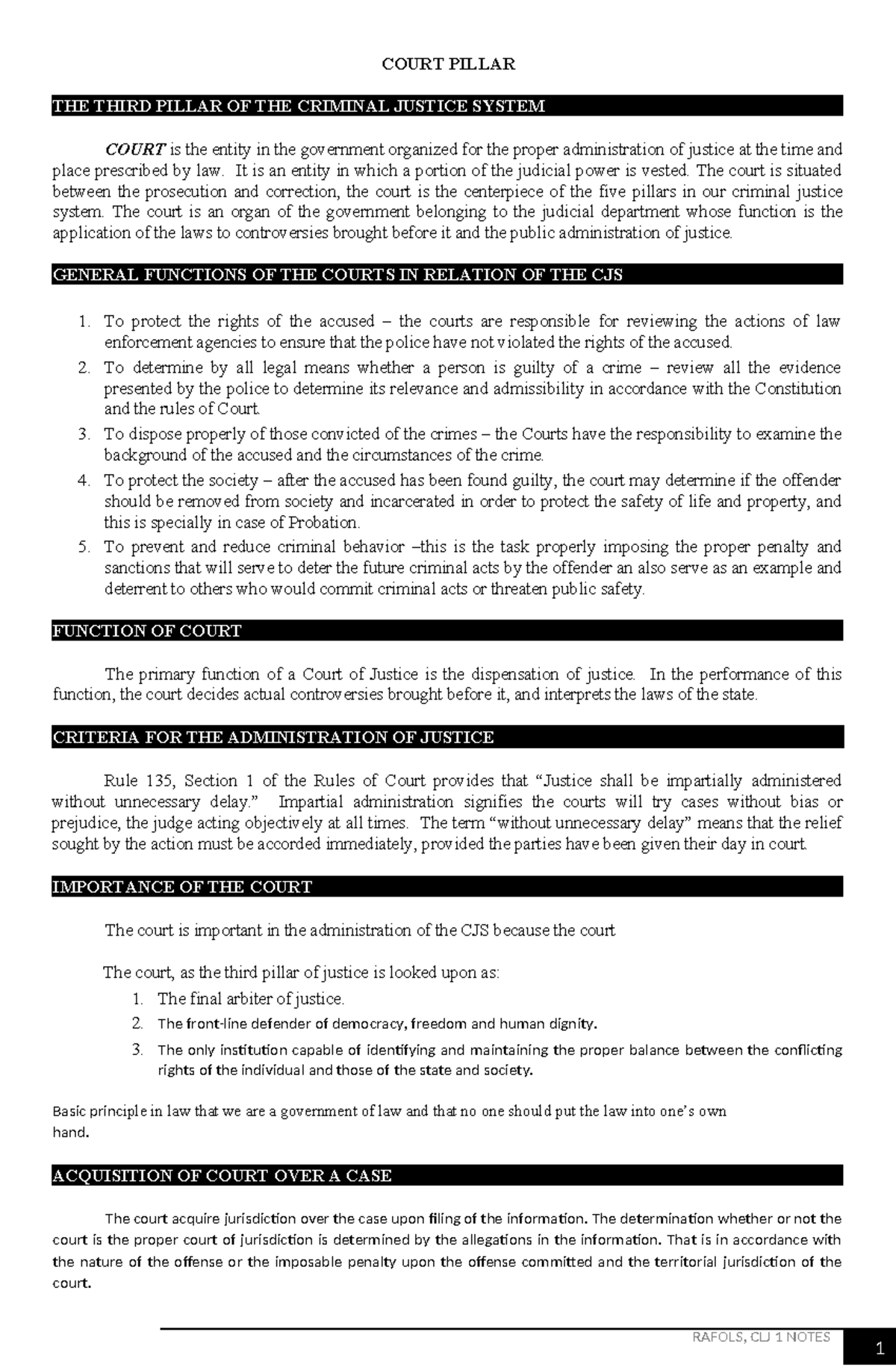 CLJ PRE Final Notes: The Role of Courts in the Criminal Justice System ...