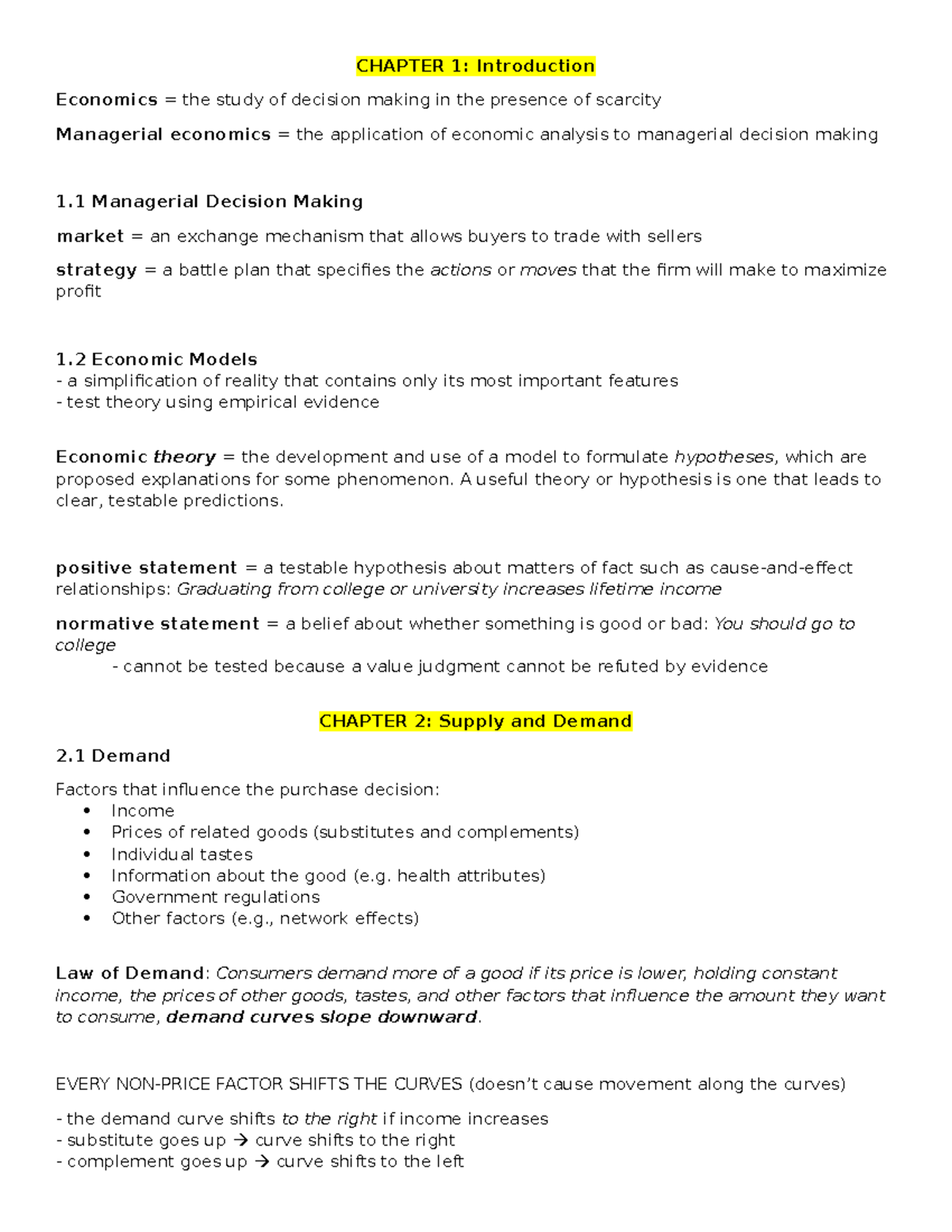 EC260: Managerial Economics Textbook Notes - Chapters 1-6 Overview ...