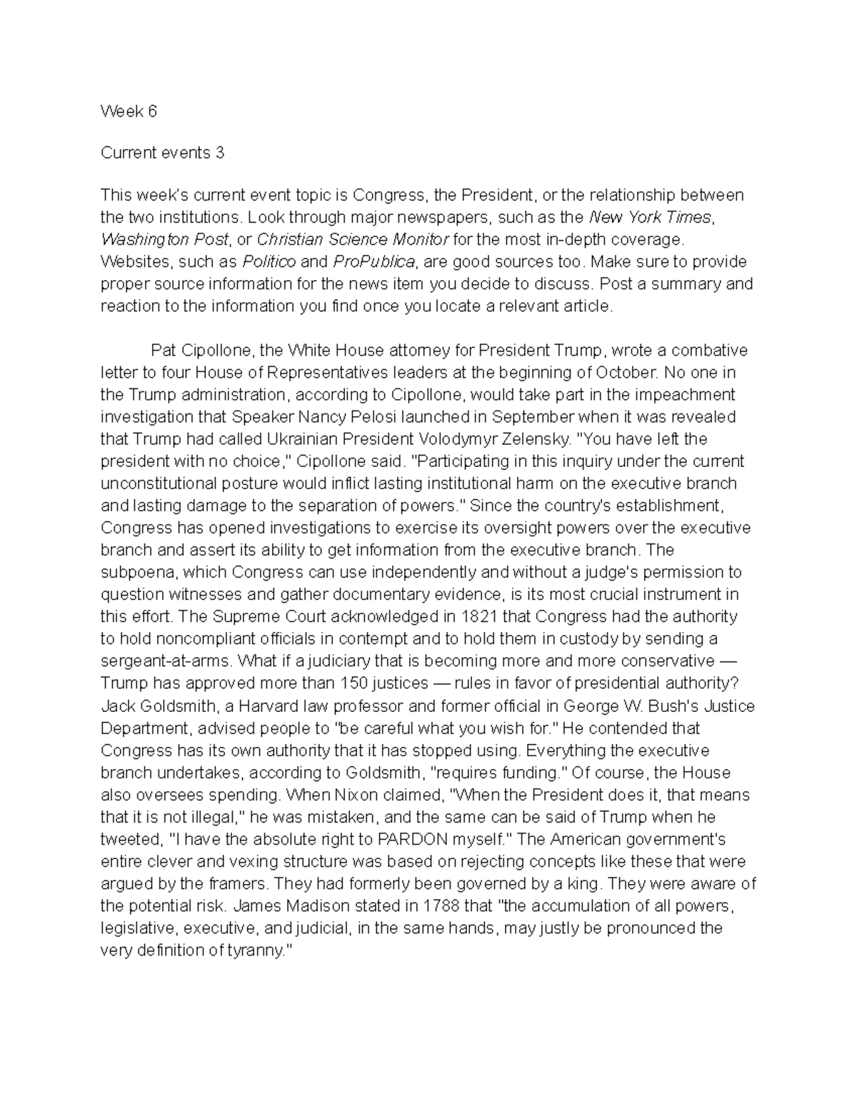 POSC 111 current events 3 - Google Docs - Week 6 Current events 3 This ...