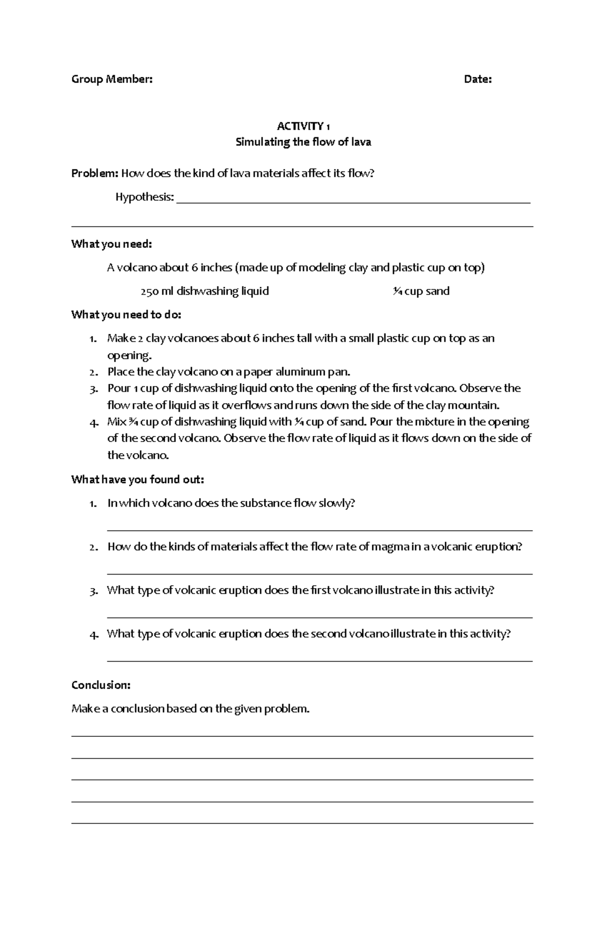 Grade 8 - Lava Flow Simulation Laboratory Worksheet - Studocu