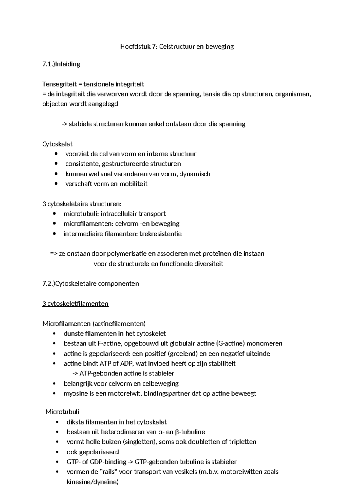 Hoofdstuk 7: Celstructuur en Beweging - Cellen H07 - Studocu