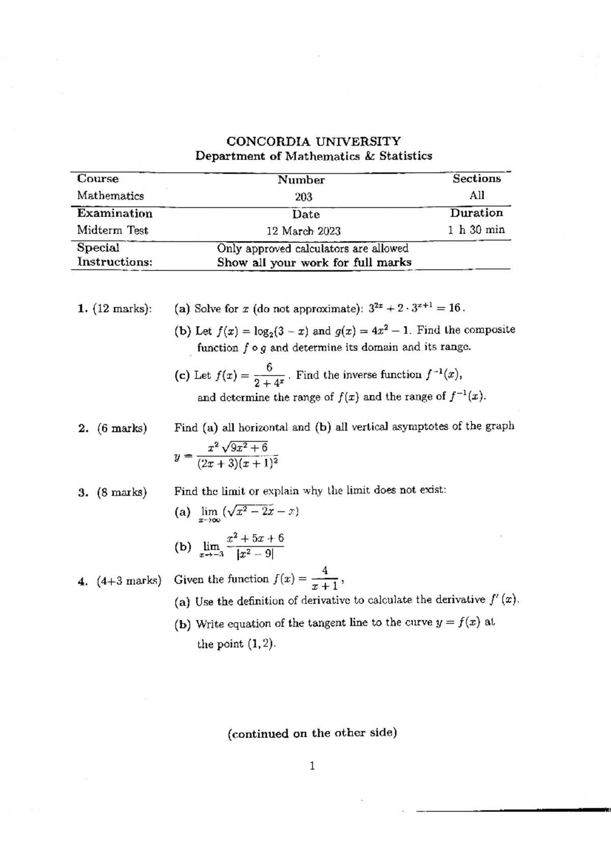 Math 203 Midterm Solutions - March 2023 - Studocu