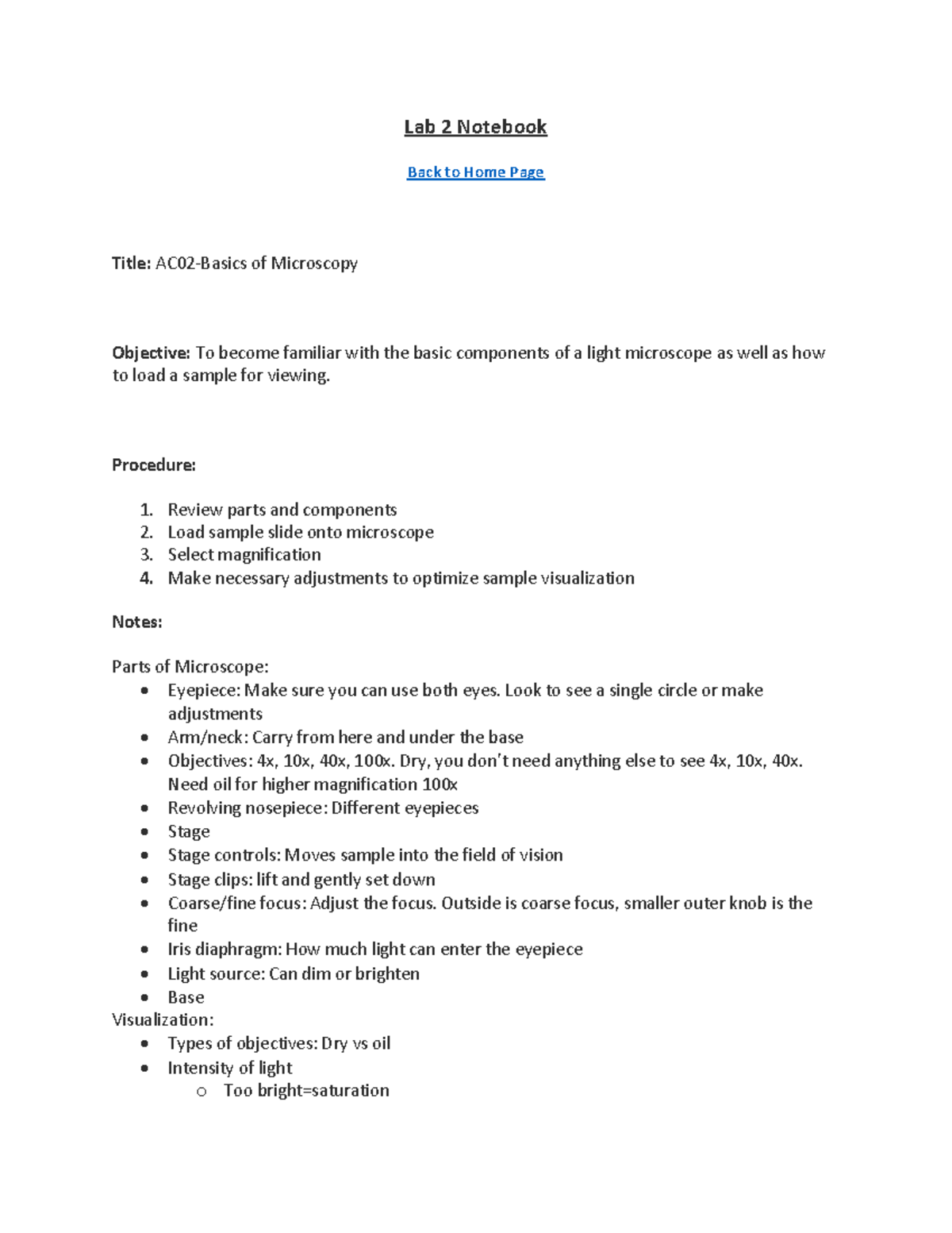 Lab Notes 2 - Lab Notebook 2 - Lab 2 Notebook Back to Home Page Title ...