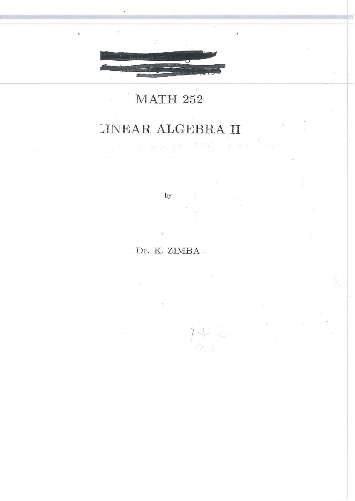 MATH 252 Study Guide: Linear Algebra II Provisional Notes - Studocu