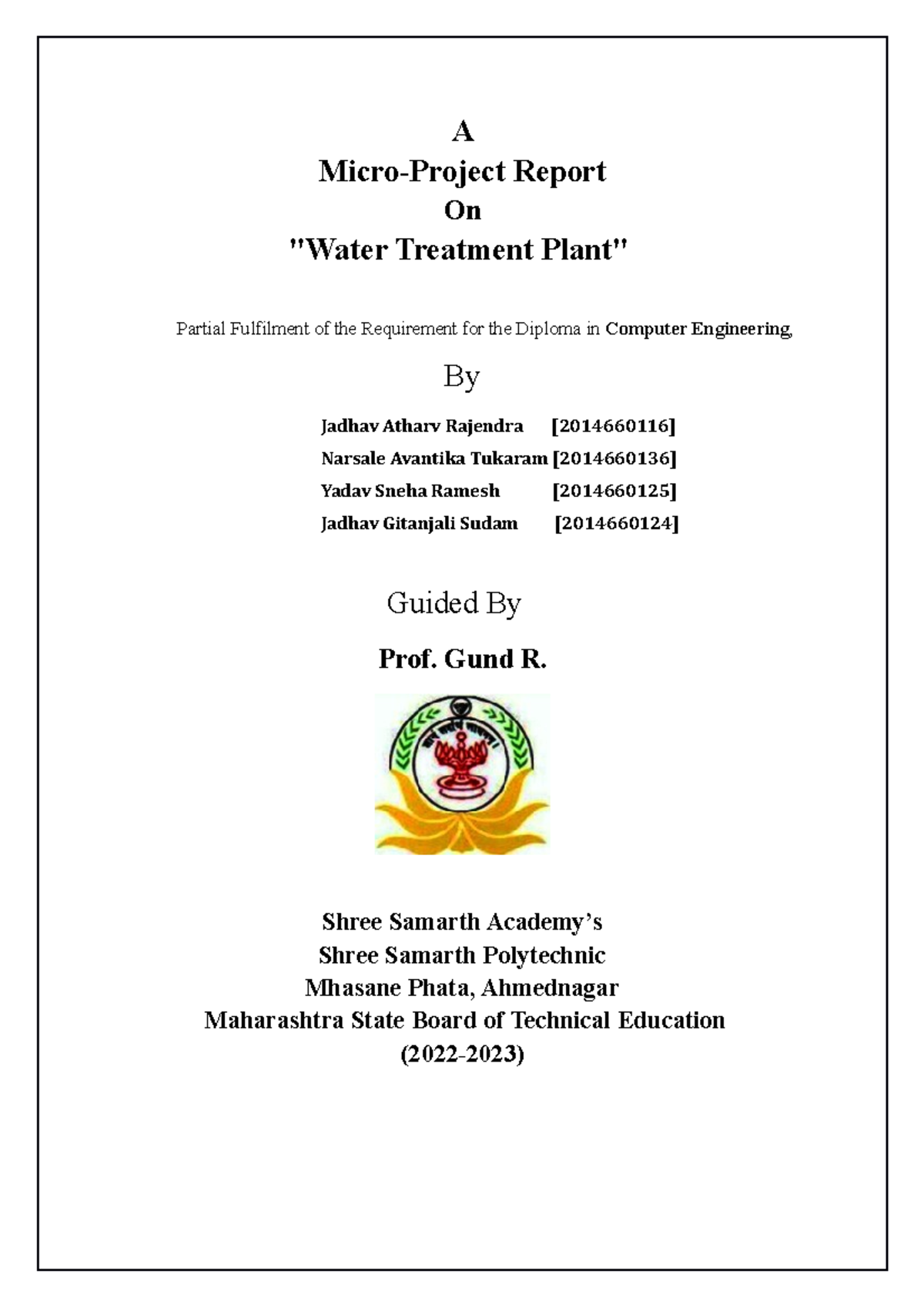 Environmental Study - microproject - A Micro-Project Report On "Water ...
