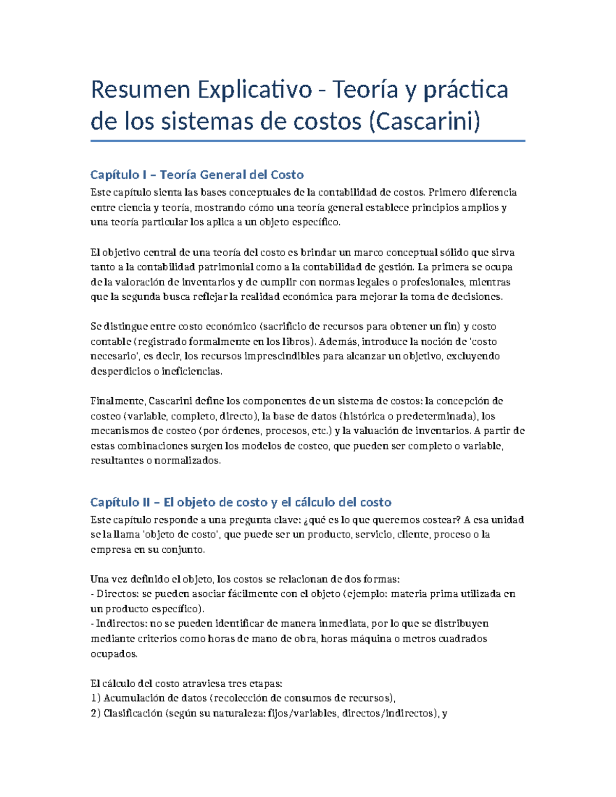 Resumen Explicativo Teoría y Práctica de Costos (Cascarini) Cap. I-III ...