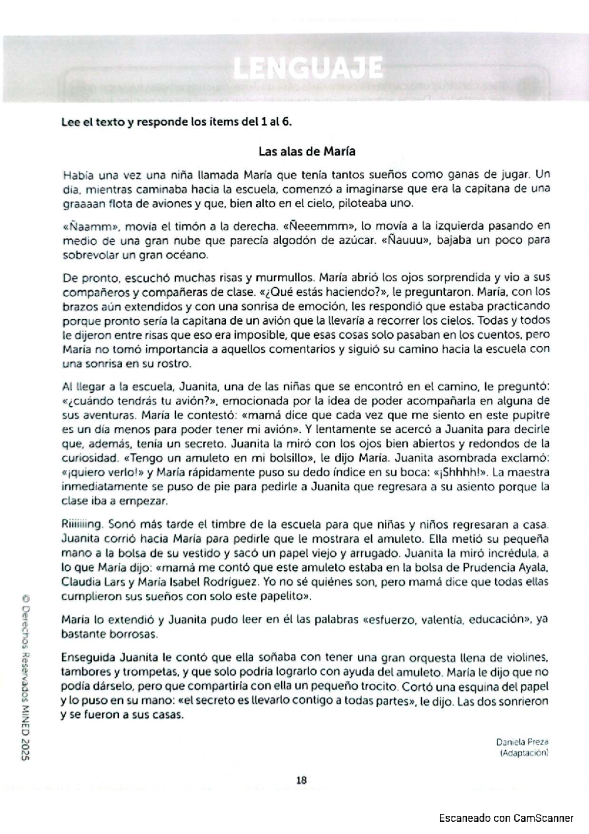 LENGUAJE 6° - Respuestas a los ítems del texto "Las alas de María" y ...