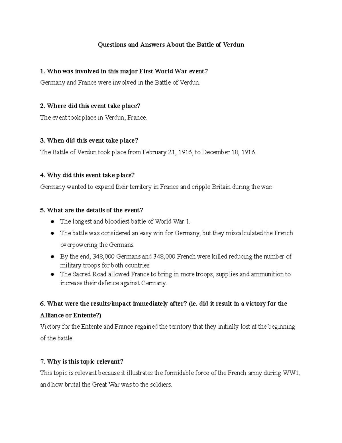 Q&A on the Battle of Verdun: Key Facts & Insights (WW1) - Studocu