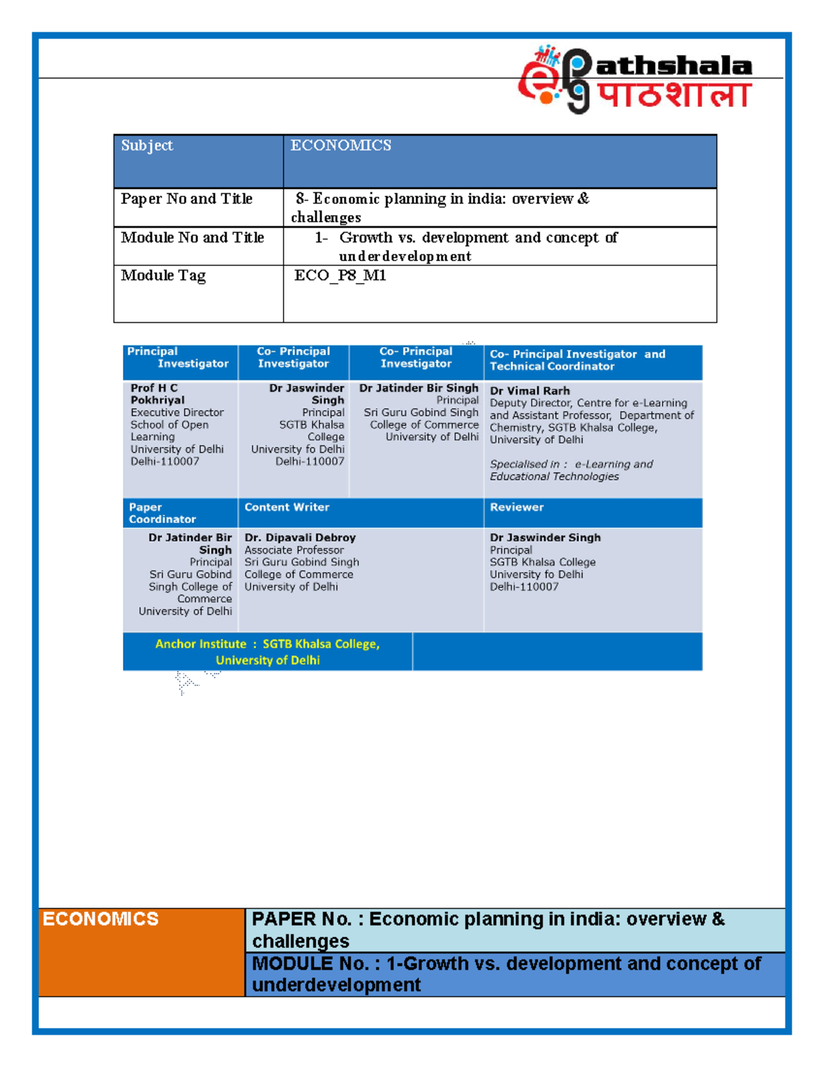Growth V. Development - BASICS OF MACRO ECONOMICS - ECONOMICS PAPER No ...