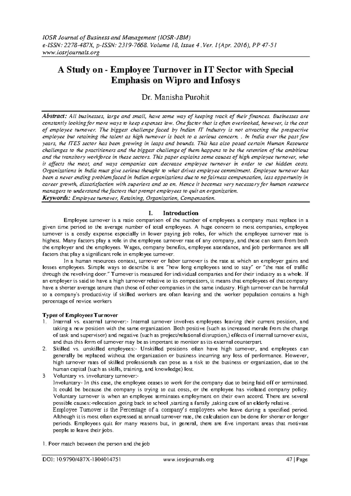 A Study on Employee Turnover in IT Sector: Focus on Wipro & Infosys ...