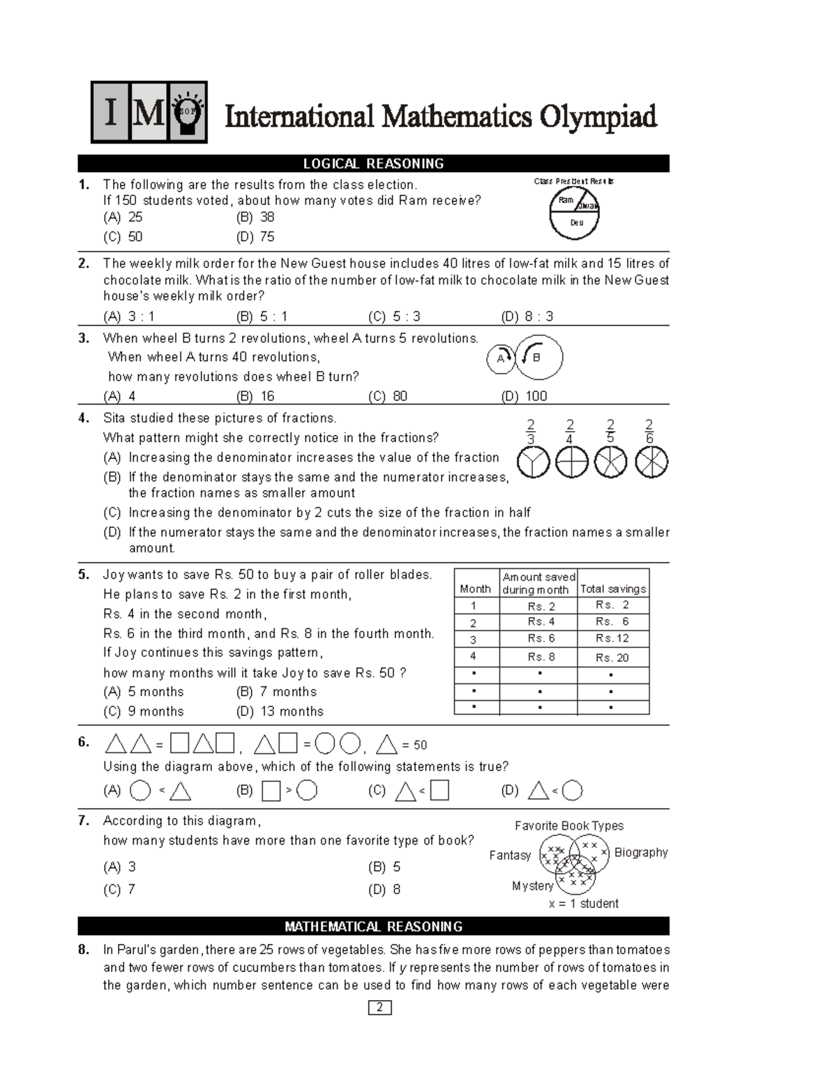 Class 4 IMO paper - Hi hello - 2 Class 6 SOF LOGICAL REASONING The ...