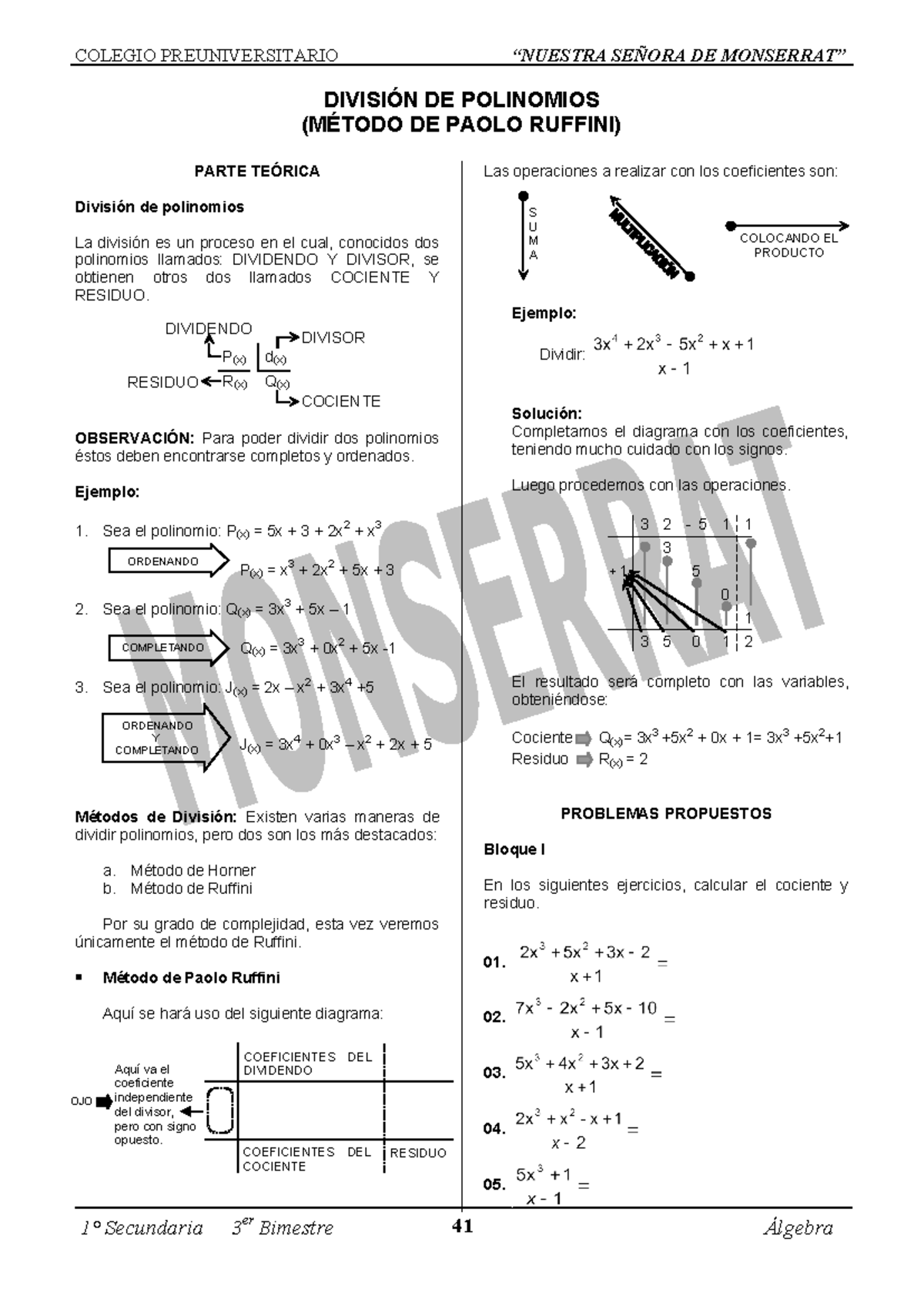 División de Polinomios: Método de Paolo Ruffini en 1° Sec 3 Álgebra ...