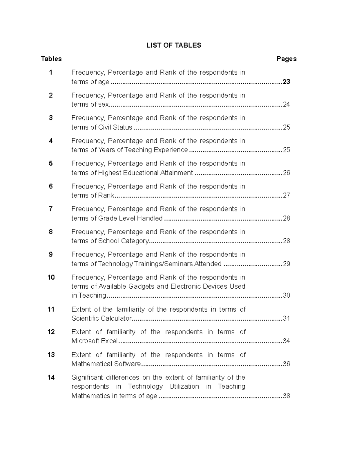 GE ELEC tabs for Table of Contents - LIST OF TABLES Tables Pages 1 ...