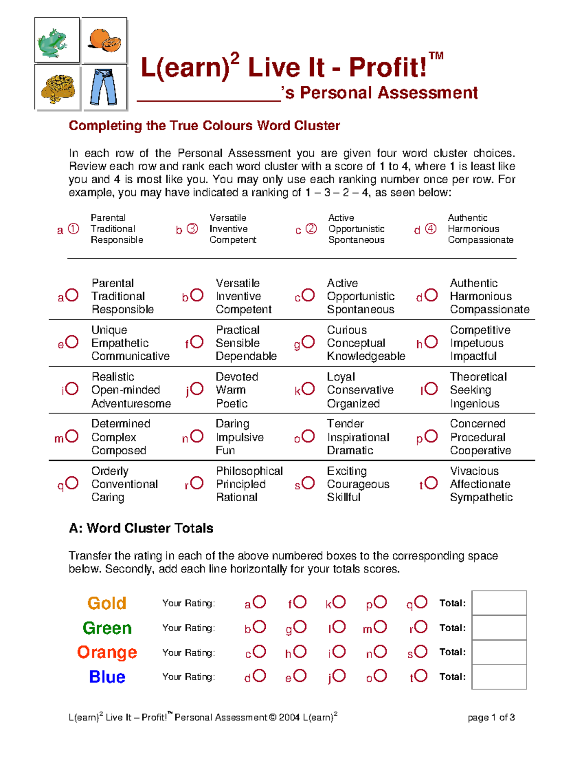True Colors Personal Assessment Handout - L(2) Live It! - Studocu