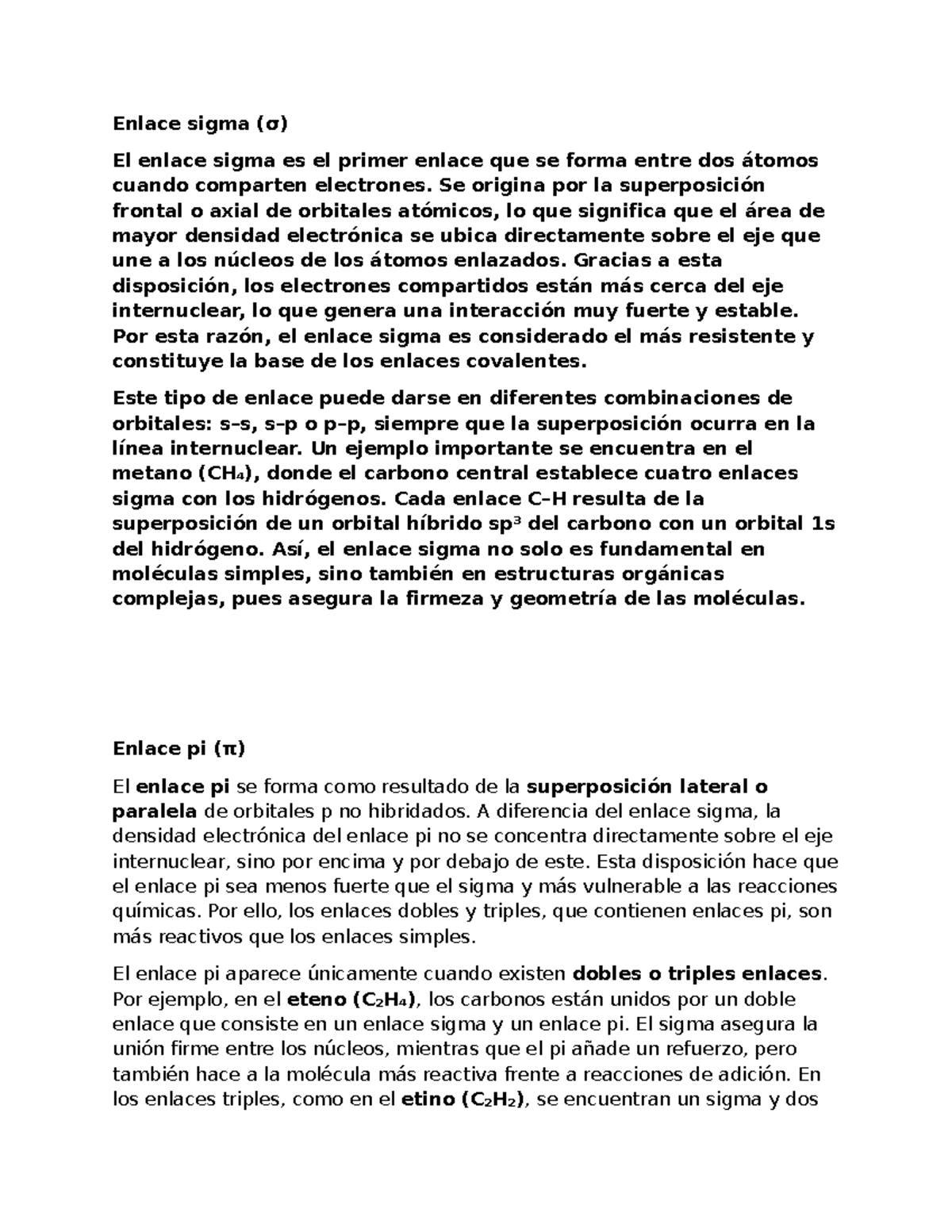 Enlace Sigma (σ) y Pi (π): Resumen de Conceptos Clave - Studocu