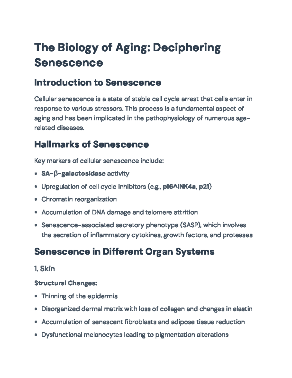 The Biology of Aging: Cellular Senescence & Health Implications - Studocu