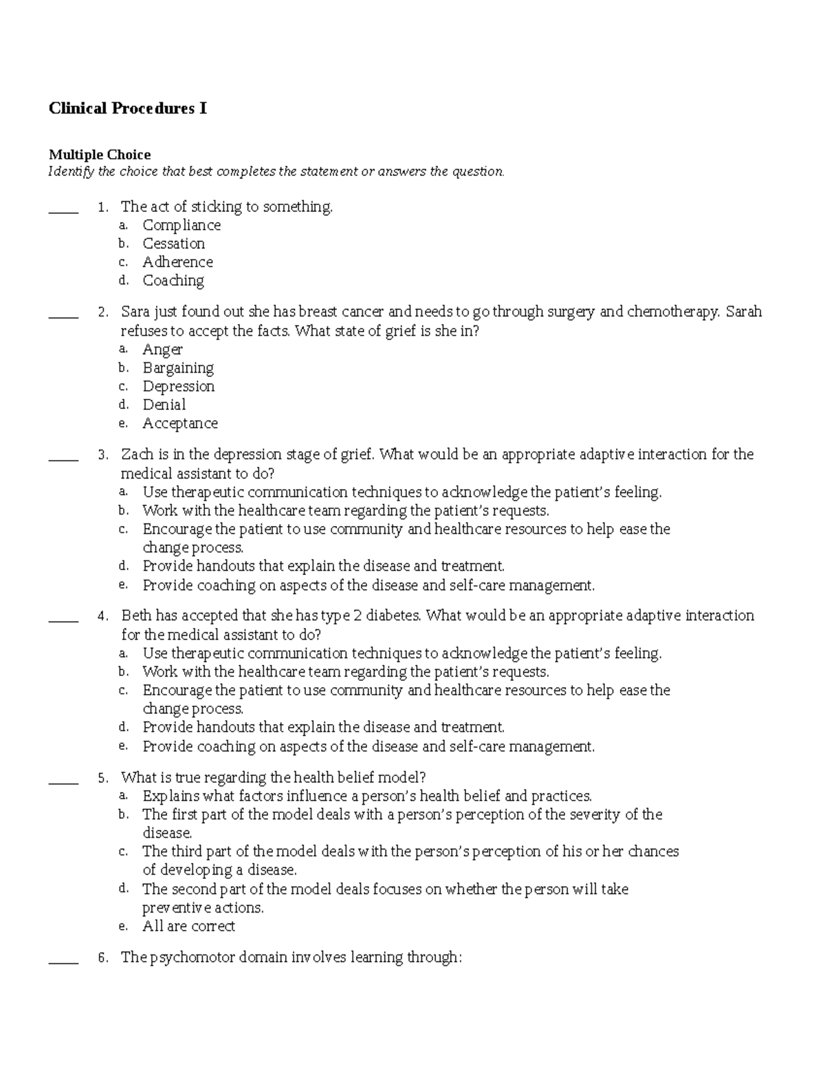 Clinical Procedures I: MCQ Review Study Guide - Studocu