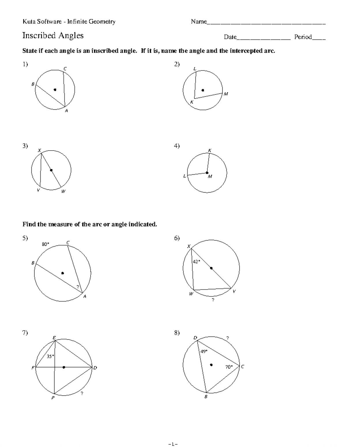 11-Inscribed Angles Geometry Solution Key and Worksheet - Studocu