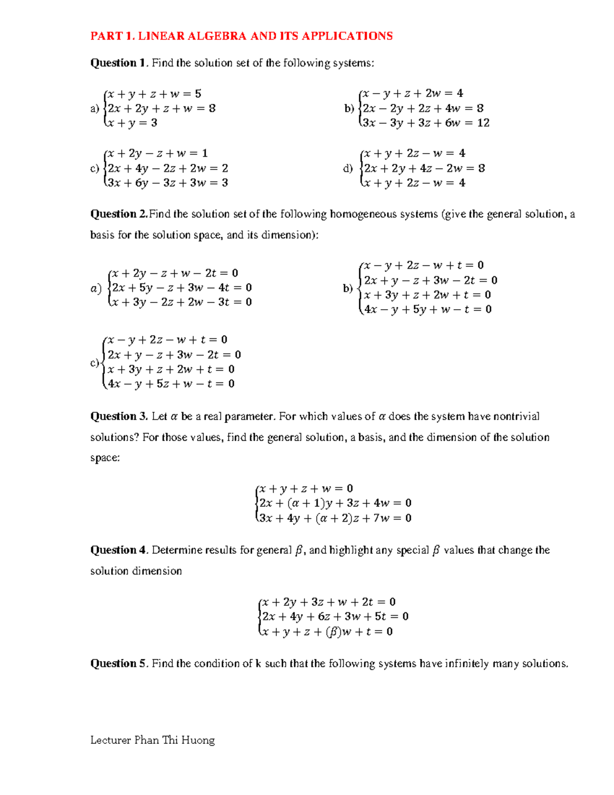 TOA108 End Term Practice Questions on Linear Algebra and Calculus - Studocu