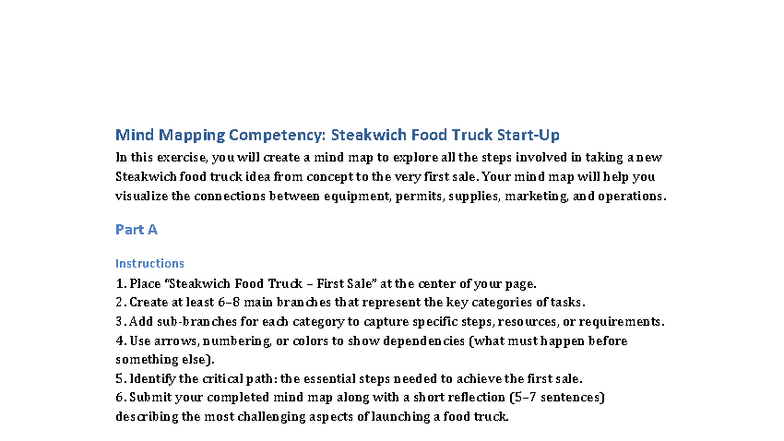 Mind Mapping Competency: Steakwich Food Truck Plan - Studocu