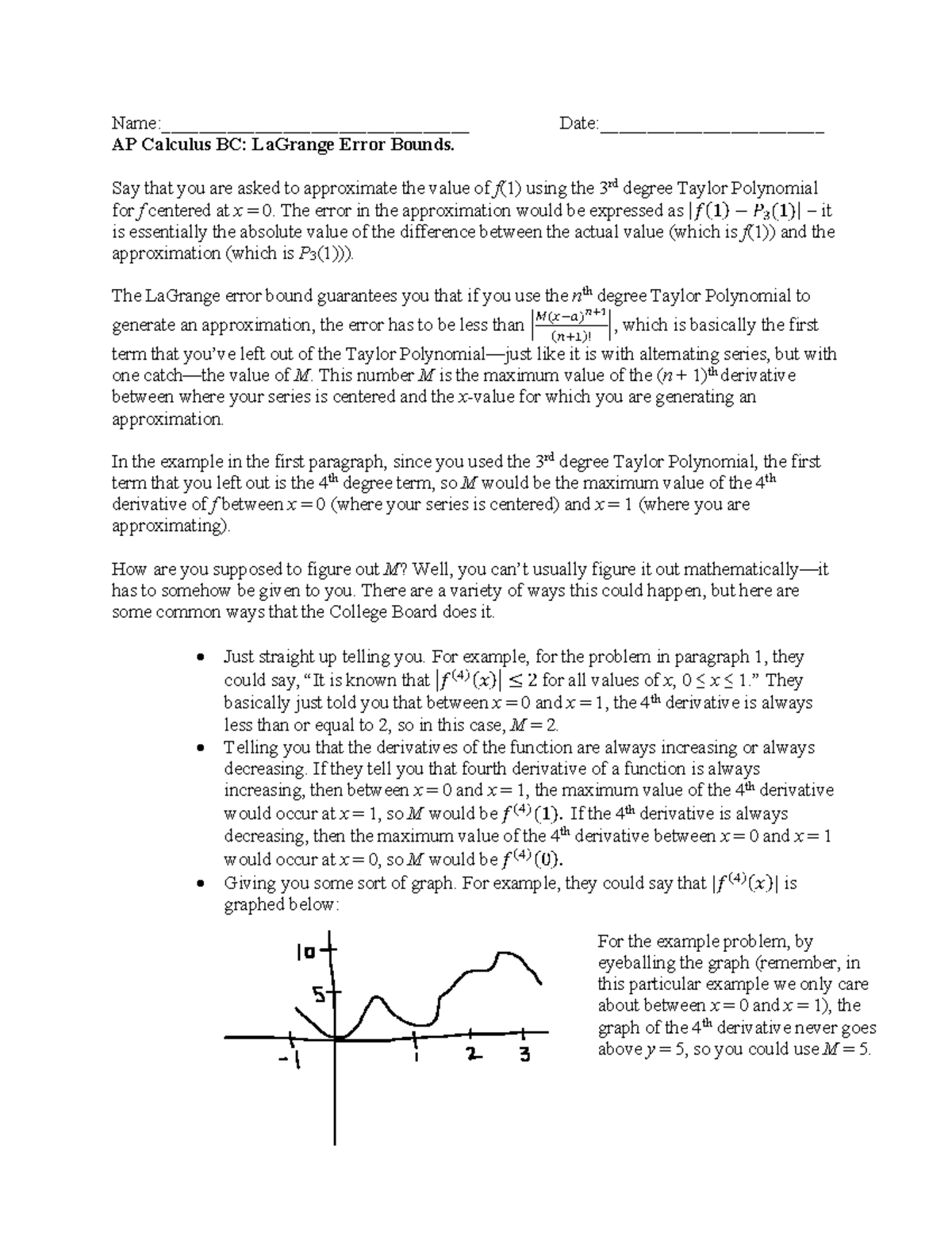 AP Calculus BC: LaGrange Error Bounds & Taylor Polynomial Approximation ...