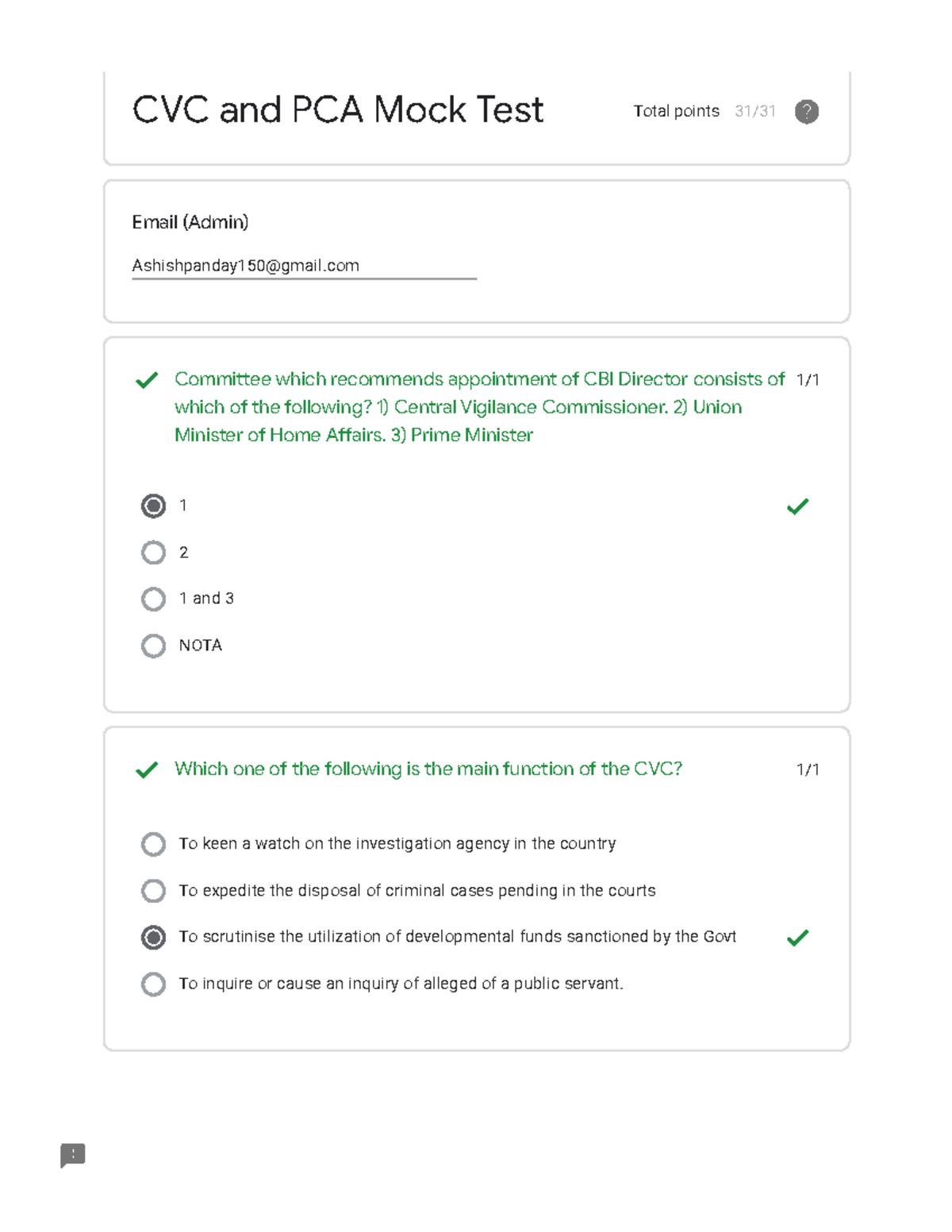 CVC and PCA Mock Test - Key Concepts and Functions - Studocu