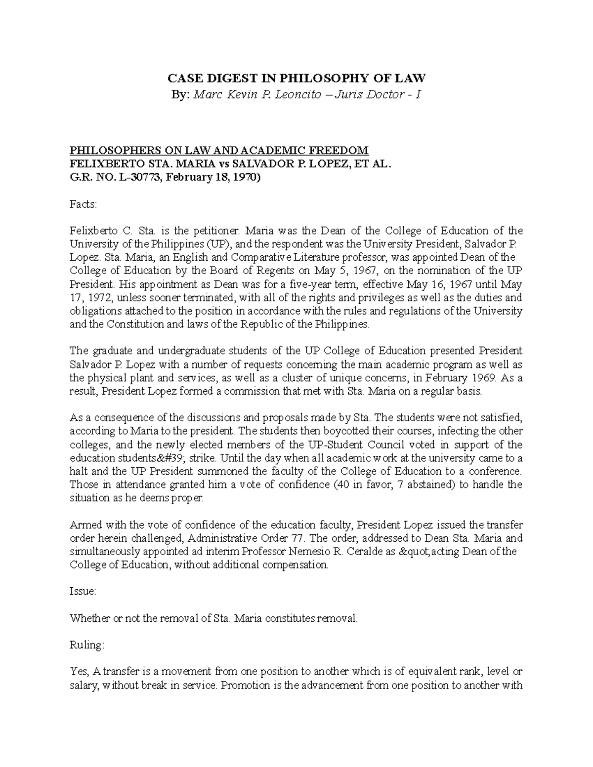 CASE Digest - Key Legal Philosophies in PH Law: A Study Guide - Studocu