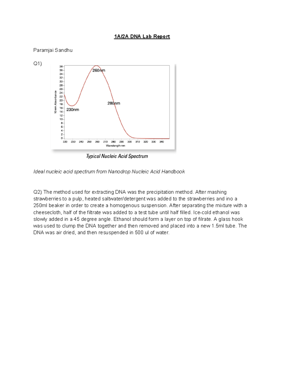 1A 2A DNA Lab Report - 1A/2A DNA Lab Report Paramjai Sandhu Q1) Ideal ...