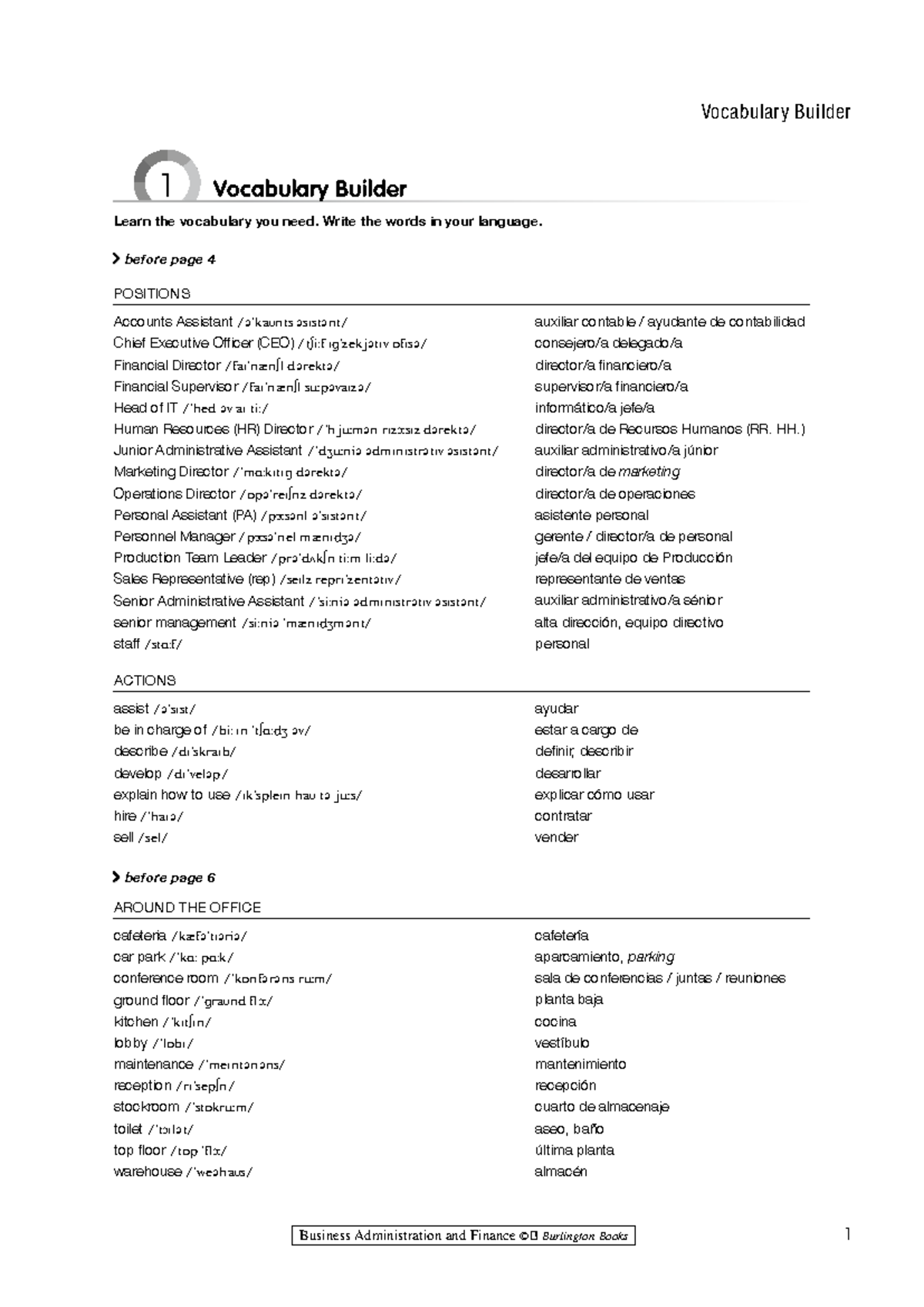 Vocabulary Builder for Business Administration and Finance (BAF 101 ...