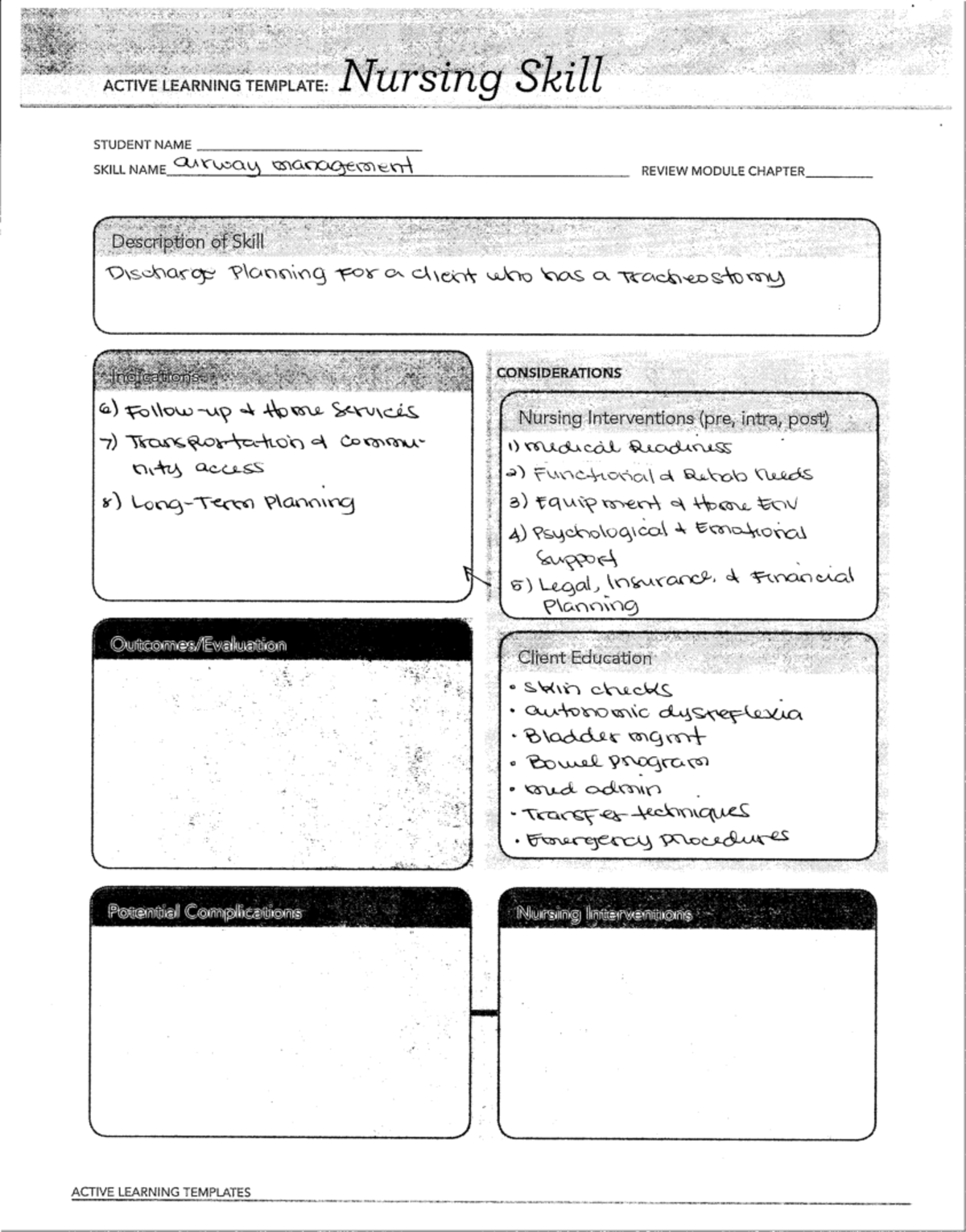ACTIVE LEARNING TEMPLATE: Nursing Skill - Airway Management - Studocu