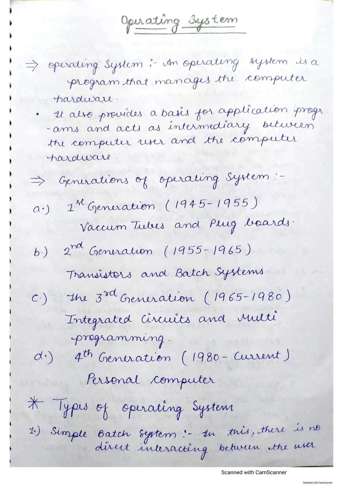 Handwritten Operating System Notes - operating System operating System ...