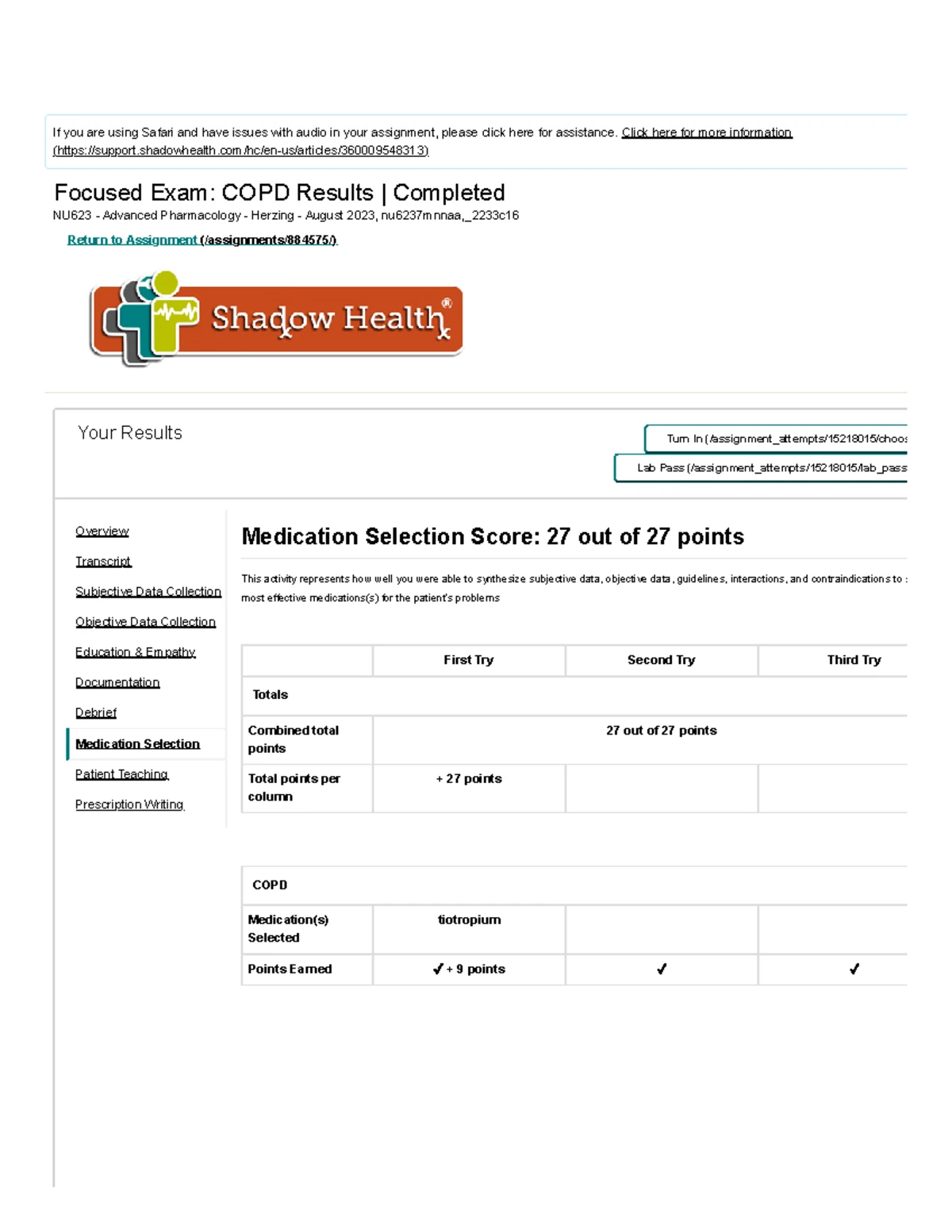 Shadow Health® │copd prescription - Focused Exam: COPD Results ...