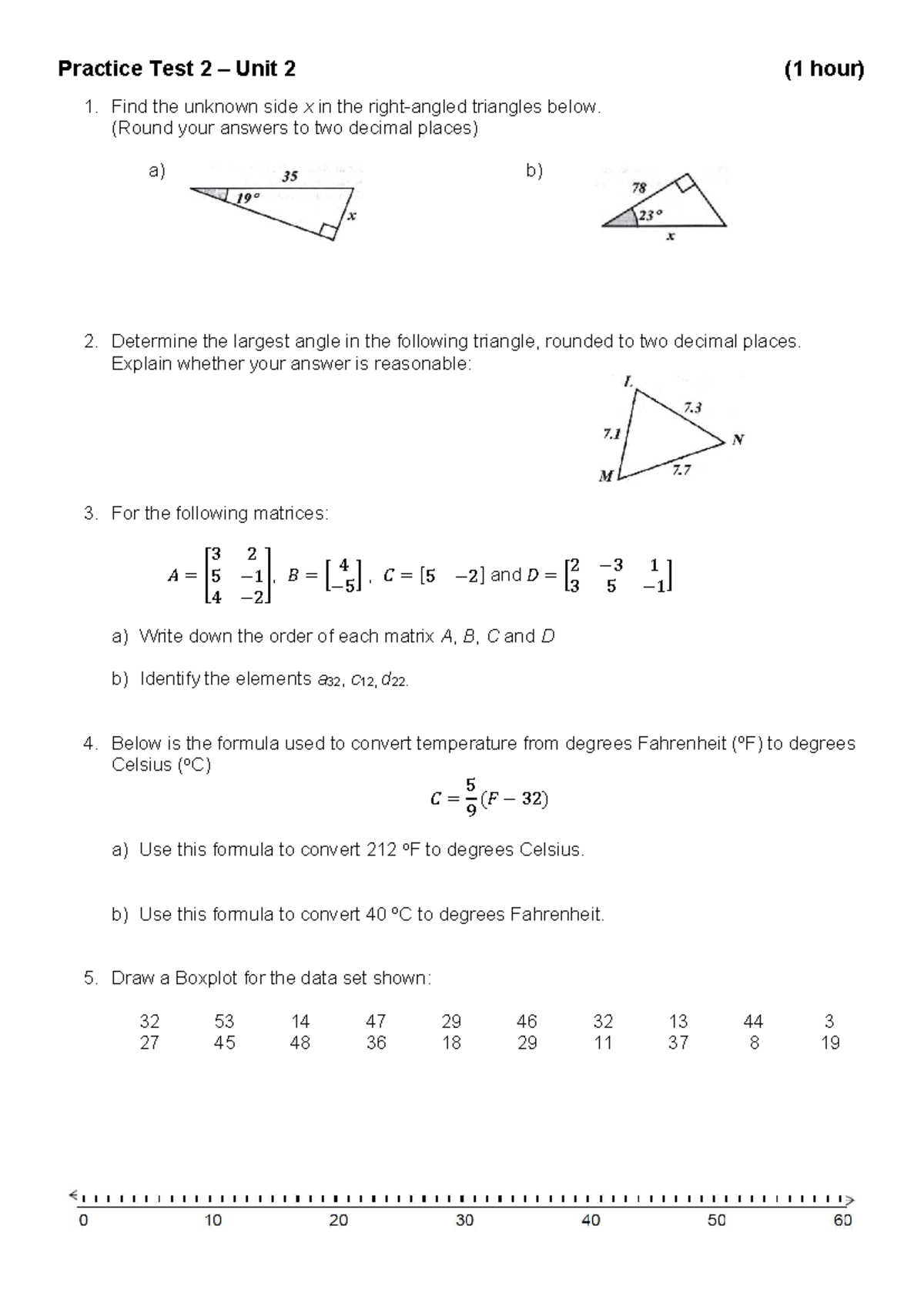 Practice Test 2 – Unit 2: Geometry, Matrices & Stats - Studocu