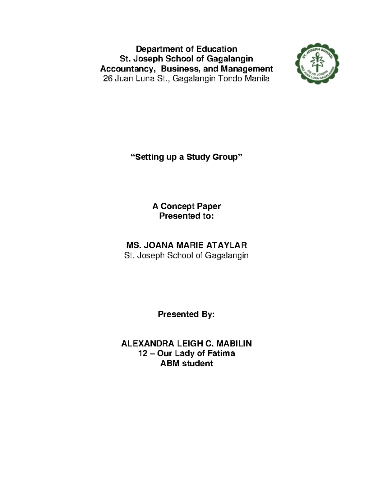 Mabilin Concept Paper - St. Joseph School of Gagalangin Accountancy ...