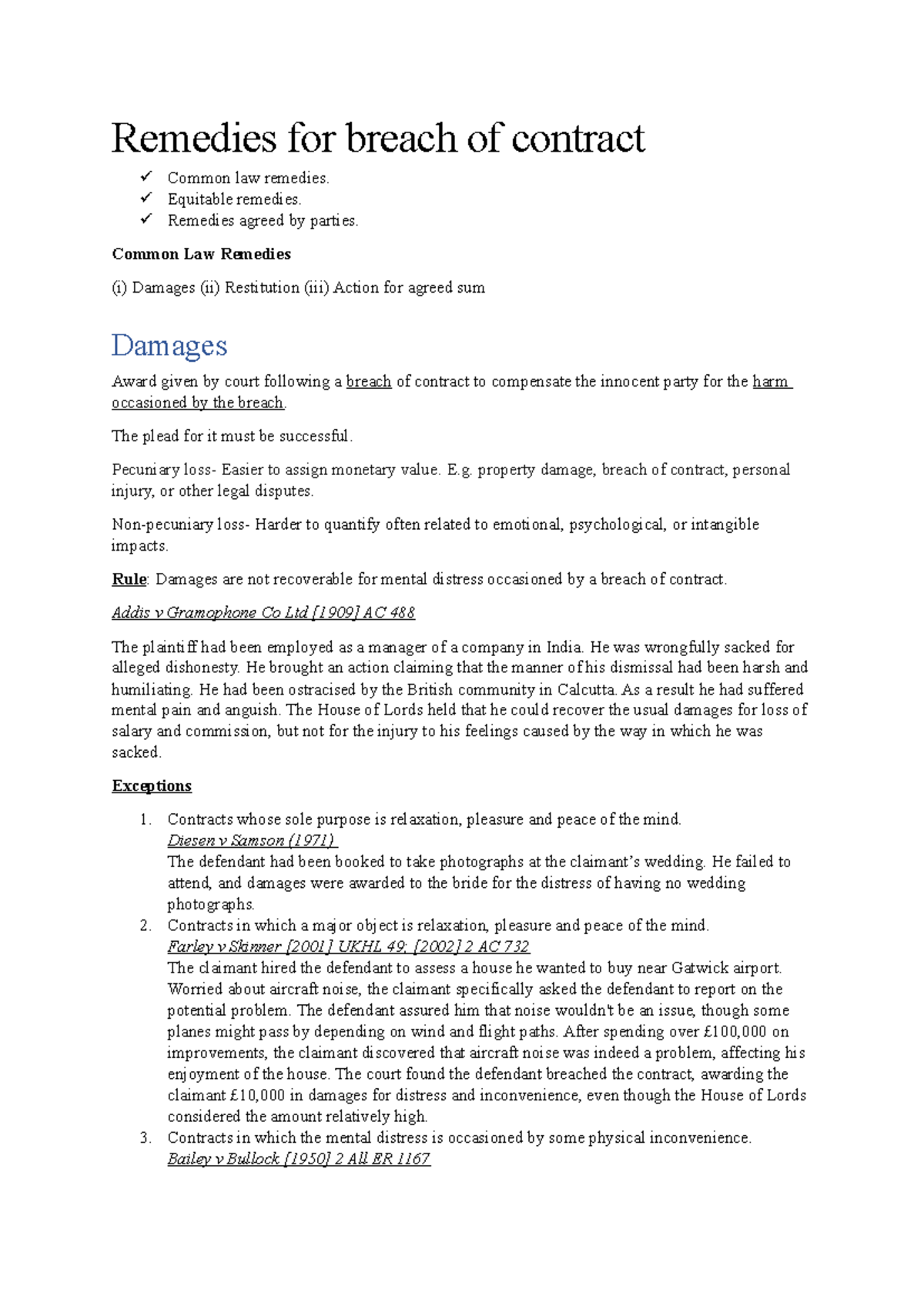 Remedies for Breach of Contract: A Comprehensive Guide - Studocu