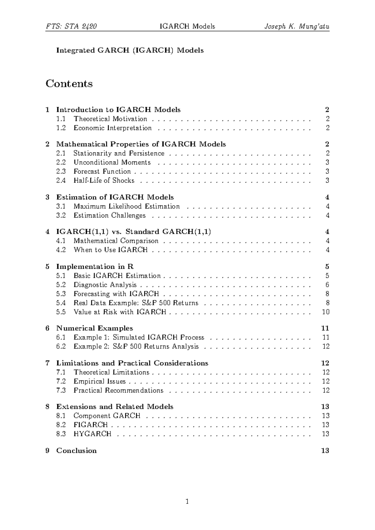 FTS: STA 2420 Integrated GARCH (IGARCH) Models Study Notes - Studocu