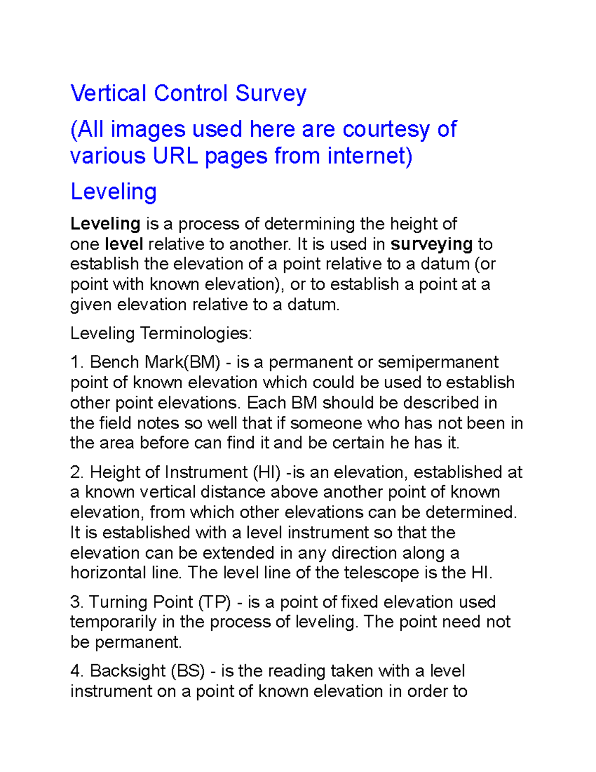 Leveling Terms, Differential Leveling and Profile Leveling - Vertical ...