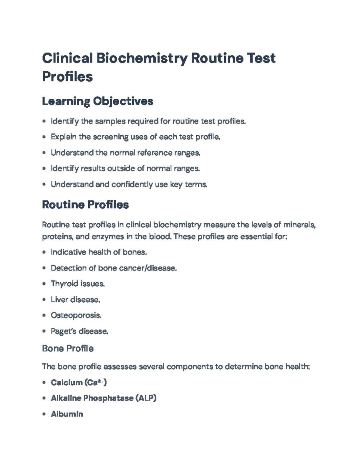 Clinical Biochemistry (CBIO 101) Routine Test Profiles: Key Insights ...