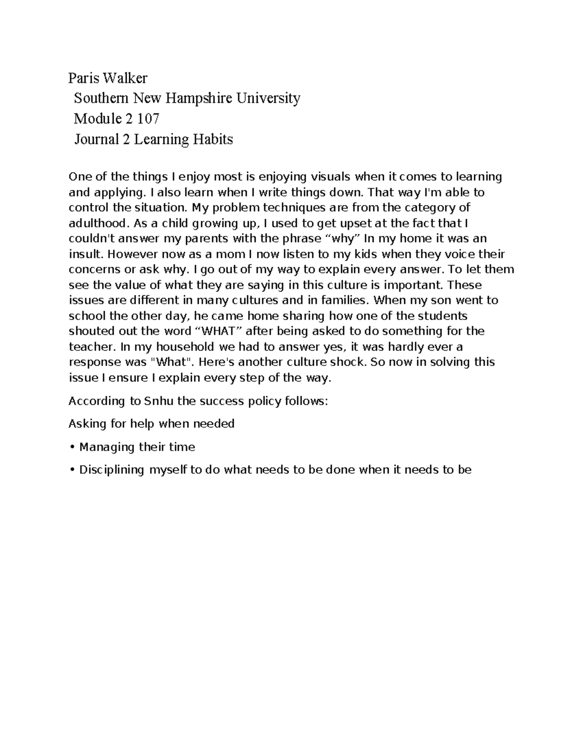 SNHU Module 2 Journal 2: Learning Habits and Cultural Insights - Studocu