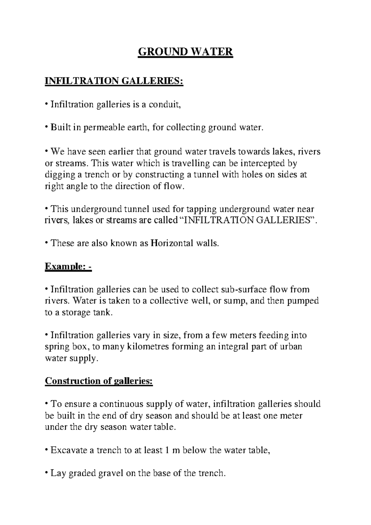 Ground Water Infiltration Galleries - GROUND WATER INFILTRATION ...