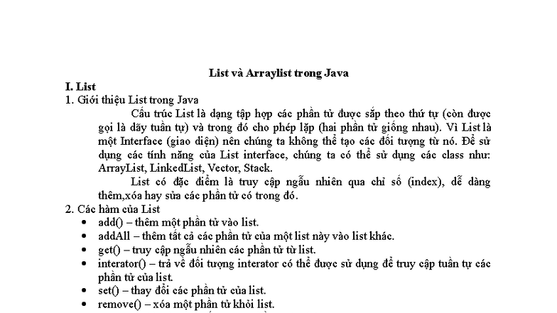 Danh sách và ArrayList trong Java: Hướng dẫn chi tiết - Studocu